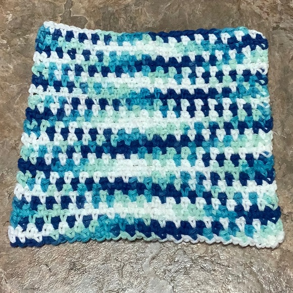 Hand Crafted | Kitchen | 0 Cotton Blue White Crocheted Dish Rag | Poshmark